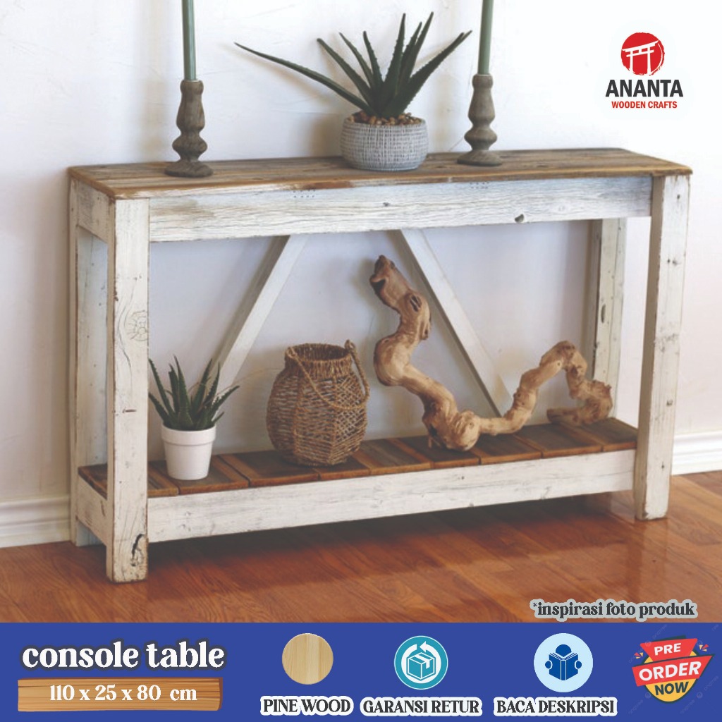 Jual rustic console table / meja dekorasi 110x25x80 cm | Shopee Indonesia