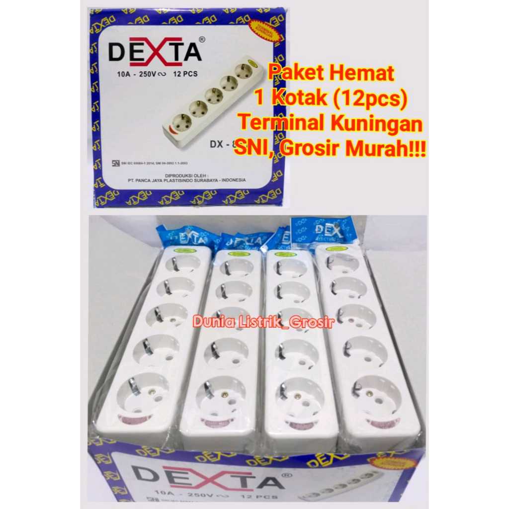 Jual Paket Hemat 1 Kotak (12 Pcs) Stop Kontak Listrik DEXTA Arde 5 Lubang Terminal Kuningan ...