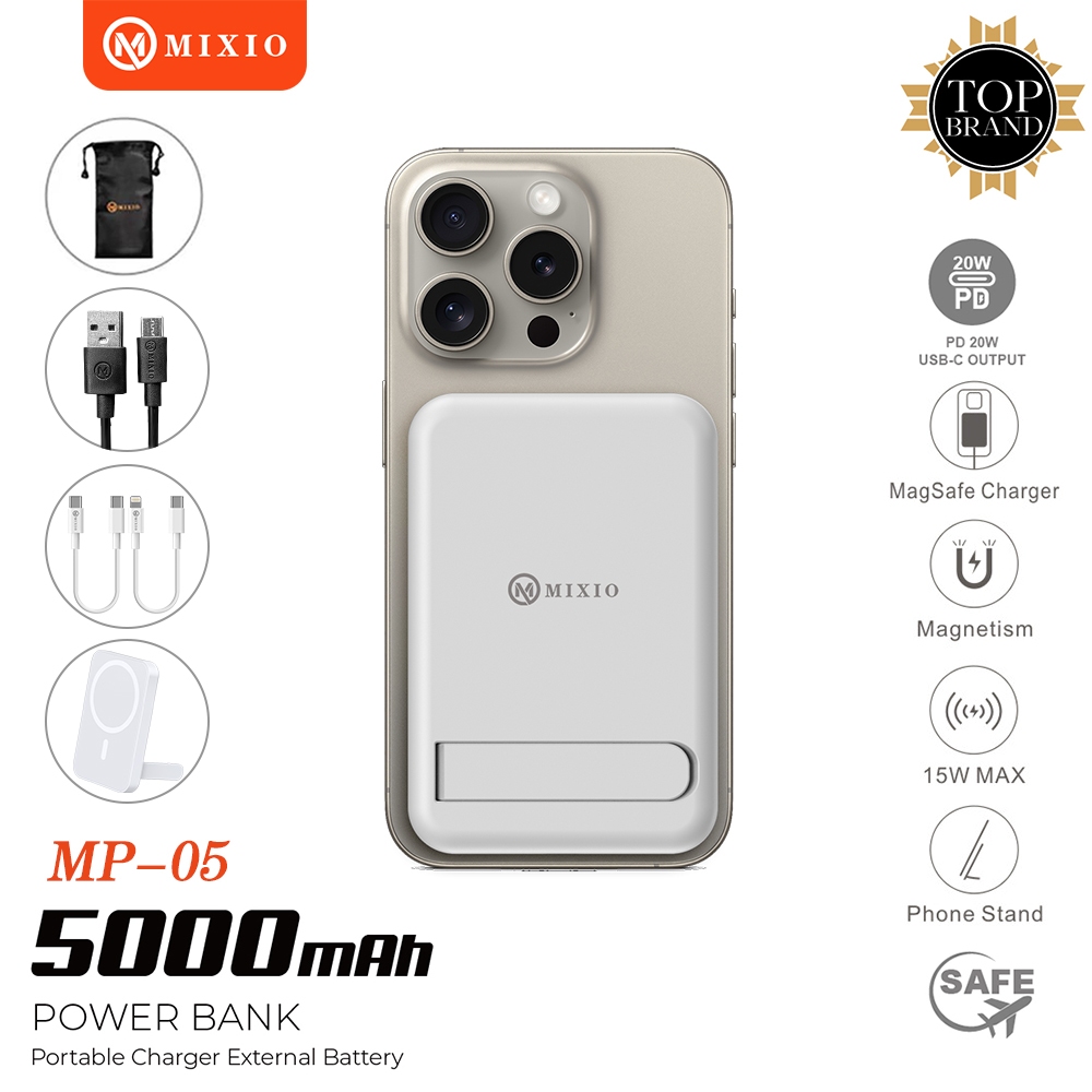 Jual MIXIO MP-05 WIRELESS POWER BANK 5000MAH MAGNETIC MAGSAFE 20W FAST ...