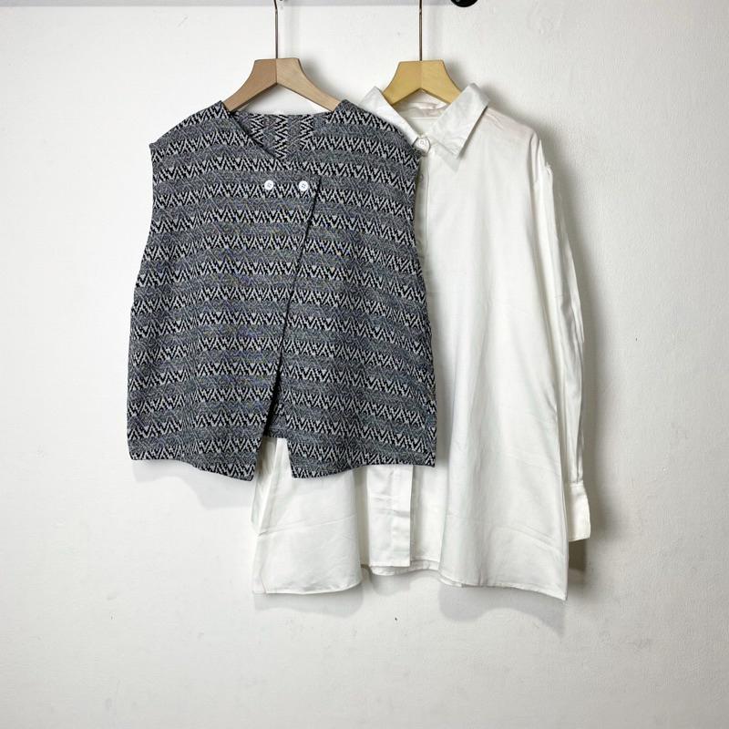 Jual Yara Set Kemeja Vest Rompi Katun Mix Tweed | Shopee Indonesia