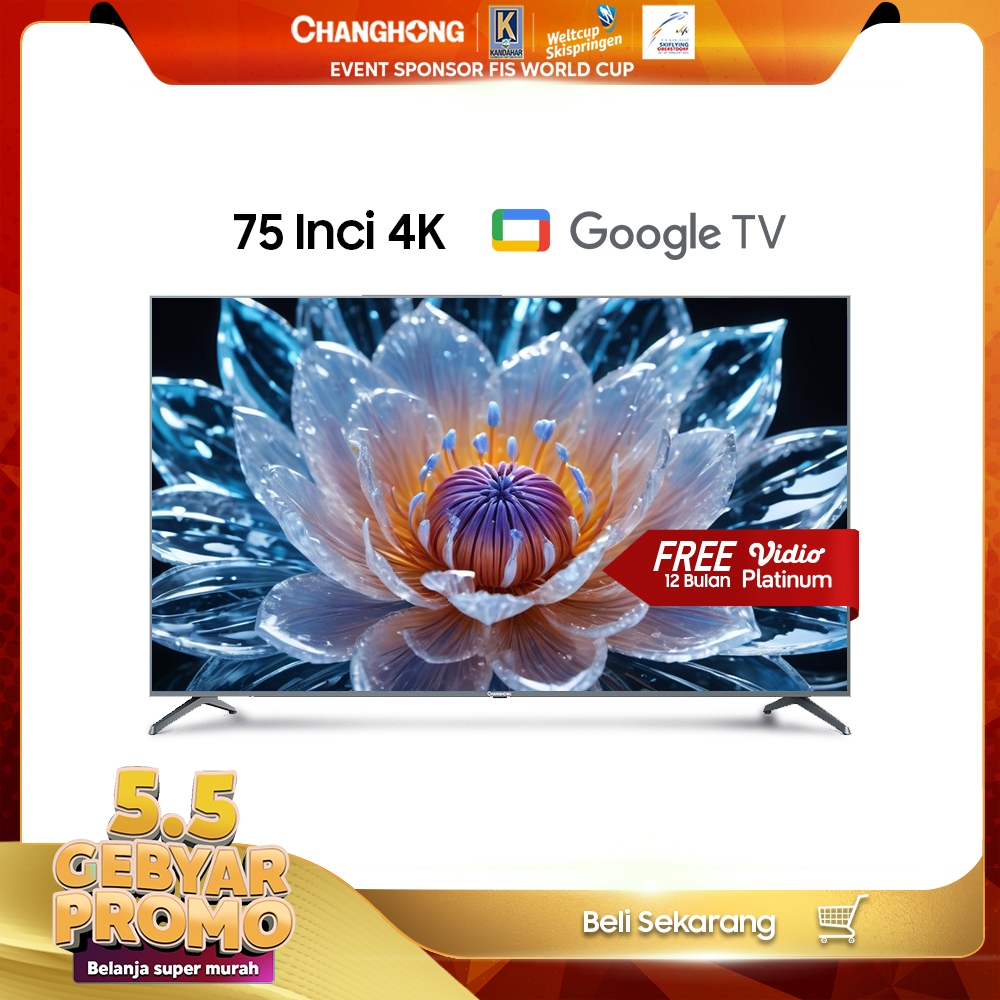Jual Google TV Changhong Smart TV 75 Inch 4K UHD Smart Digital LED TV ...