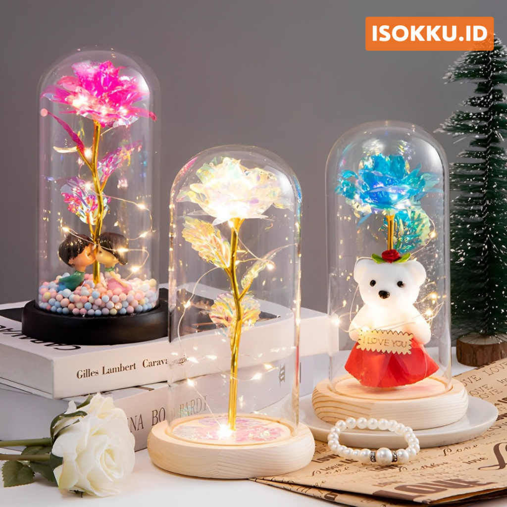 Jual Hiasan Lampu LED Kaca Bunga Mawar LED Dekorasi Murah Hias Hadiah ...
