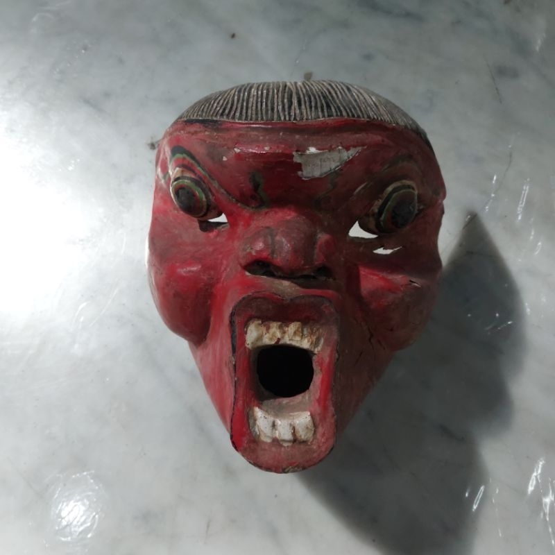 Jual Topeng Tari Kayu Jawa Buto Teriak Merah Tua Lawas | Shopee Indonesia