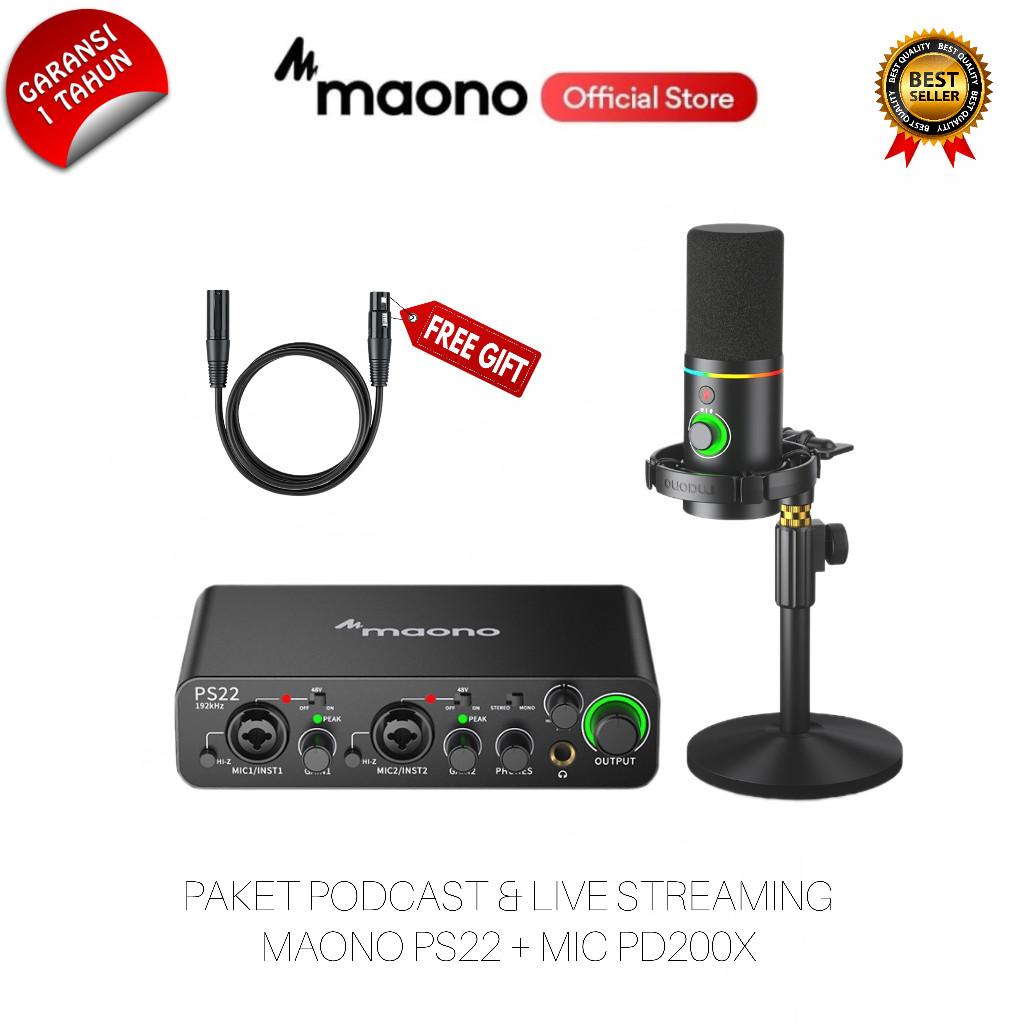 Jual MAONO PS22 Paket Microphone PD200X Dynamic Stand Meja for Studio Live Podcast Recording ...