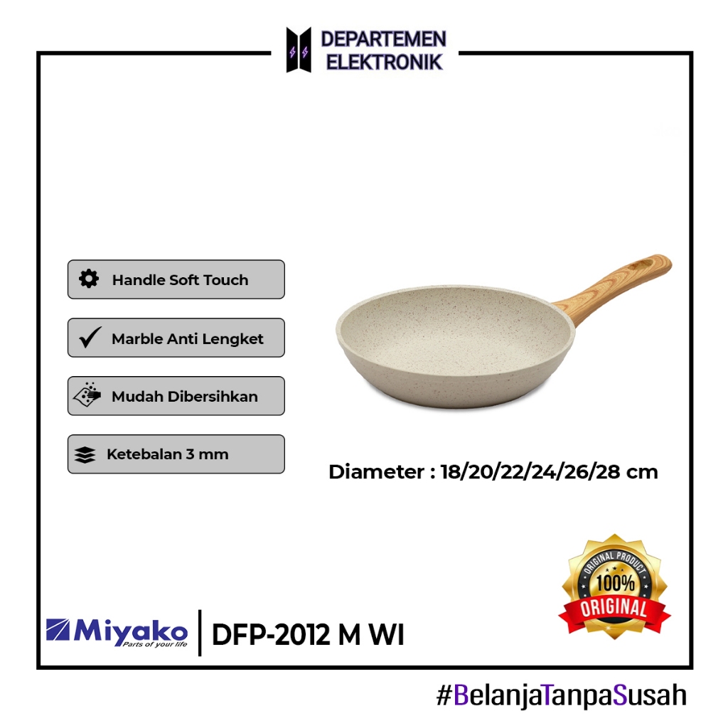 Jual MIYAKO Wajan Deep Fry Pan 2212 M WI Marble Induksi Miyako cookware ...