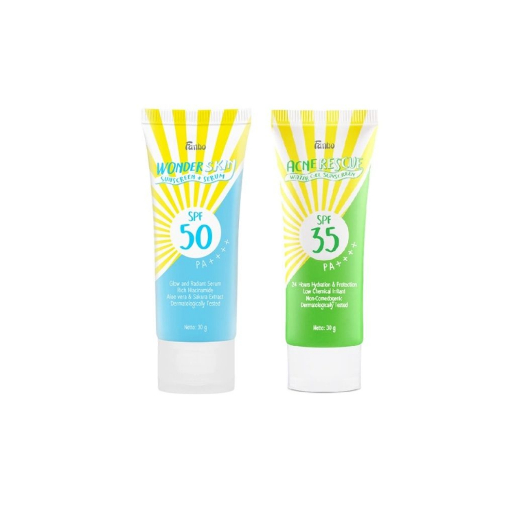 Jual Fanbo Sunscreen Wonder Skin SPF50 | Acne Rescue SPF35 | Shopee ...