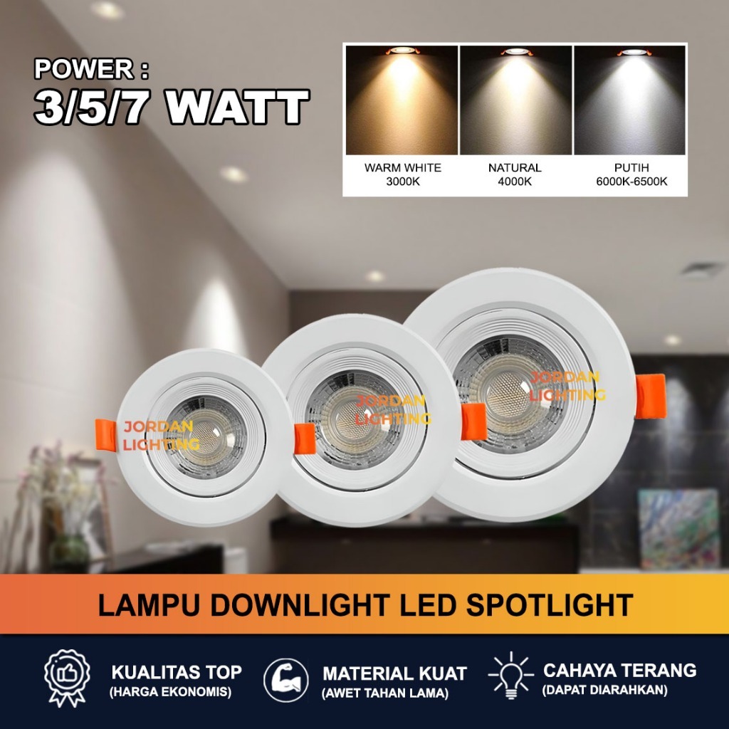 Jual LAMPU DOWNLIGHT LED 3 WARNA 6WATT/ KUNING BIRU UNGU / PUTIH KUNING ...