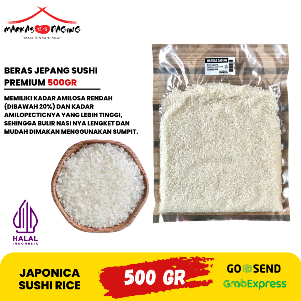 Jual Beras Jepang Sushi Premium | Japonica Sushi Rice Halal 500 gr ...