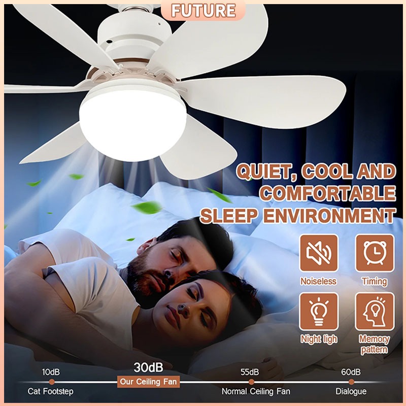 Jual Lampu Kipas Langit-langit 2-In-1 E27 Lampu Kipas LED Senyap Pintar ...