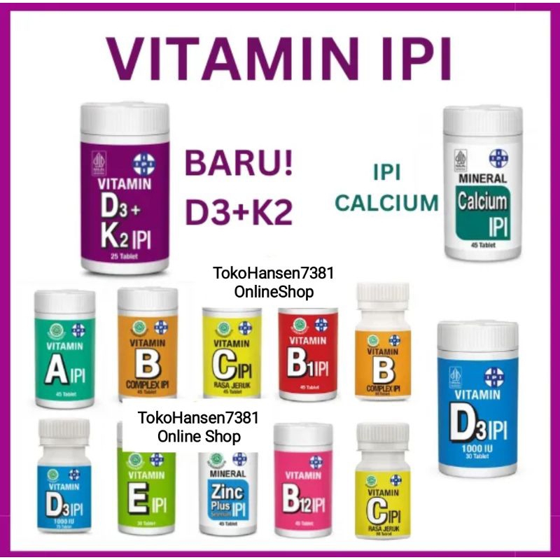 Jual VITAMIN IPI Vitamin E, Zinc+Selenium, B Complex, Vitamin A, Vit D3 ...
