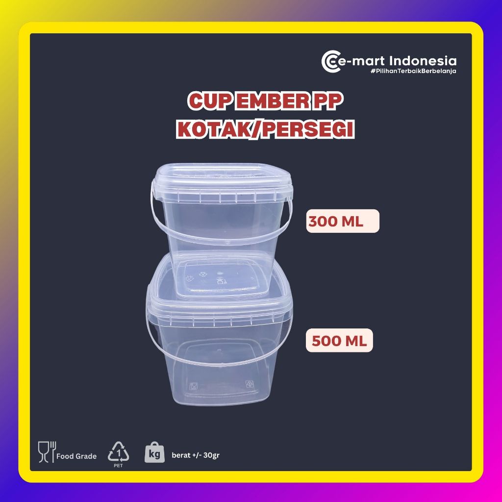 Jual Gelas Cup ember PP Kotak/persegi 300 ml dan 500 ml | Shopee Indonesia