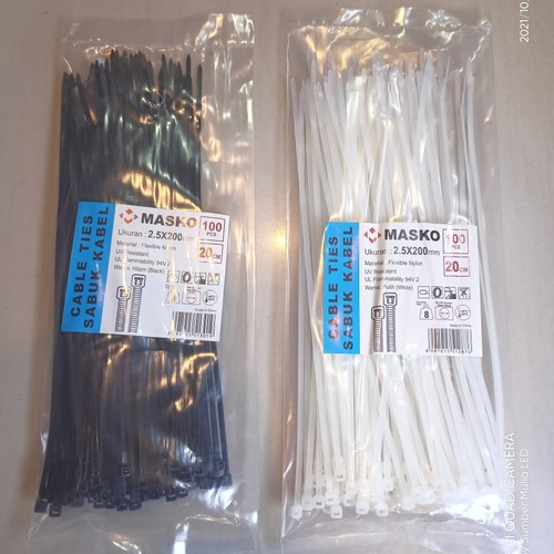 Jual MASKO Kabel Ties / Cable Tie 2,5 x 200 mm Isi 100pcs Hitam Putih ...