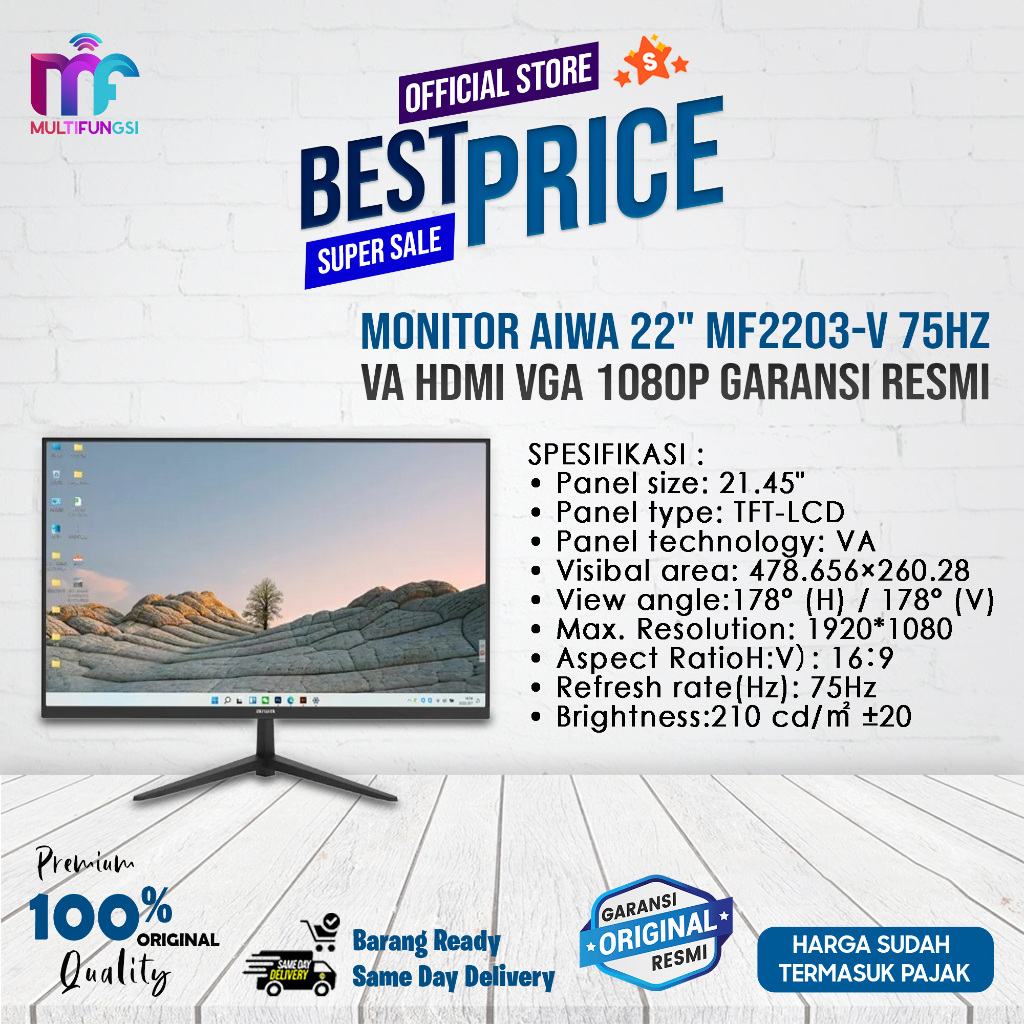 Jual Monitor Aiwa 22" MF2203-V 75Hz VA HDMI VGA 1080p Garansi Resmi ...