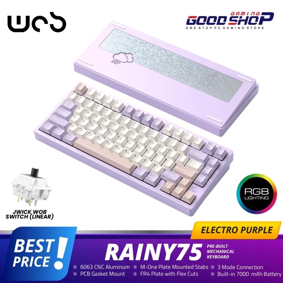 Jual WOBKEY Rainy75 Electro Purple Pro RGB with Silver SUS304 Back ...