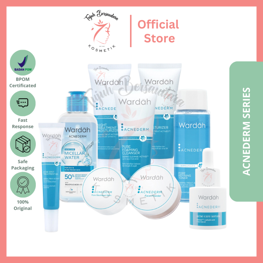 Jual Wardah Acnederm Series | Micellar Water | Foaming Cleanser | Toner ...