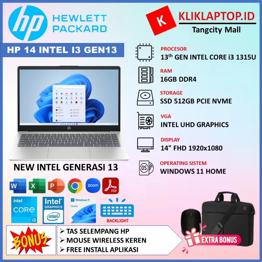 Jual New Laptop HP 14 Intel i3 1315U Ram 16gb 512gb SSD 14" FHD IPS ...