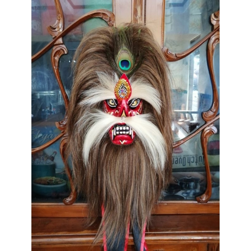 Jual TOPENG GANONG COKLAT KUDA MATA KACA RAMBUT SUPER TEBAL | Shopee ...