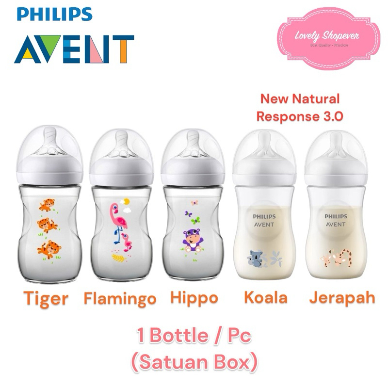 Jual Philips Avent Natural Bottle Single 9Oz Tiger Flamingo Hippo 260 ...