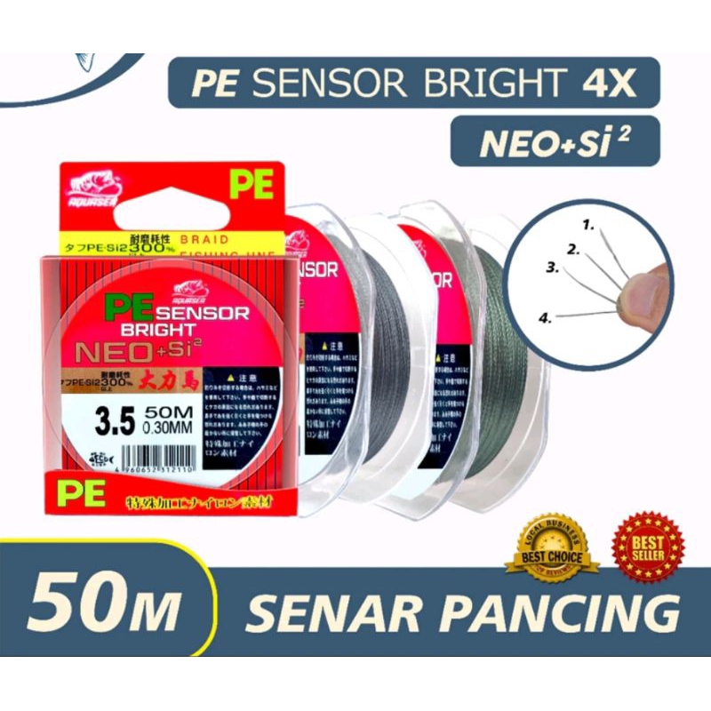 Jual Senar Pancing PE Sensor Bright x4 Warna Abu-abu & Hijau Jepang 50 ...