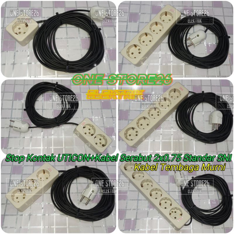 Jual Stop Kontak UTICON 1,2,3,4,5,6Lubang+Kabel Serabut Standar SNI 1,2,3,4,5,6,7,8,9,10meter ...