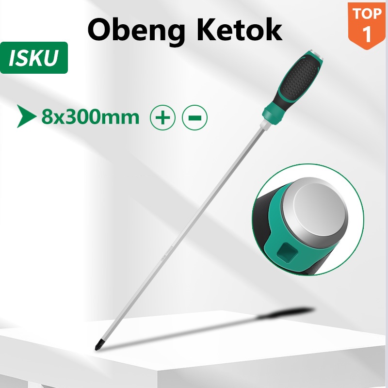 Jual ISKU Obeng Plus Minus Magnet 8mm x300mm Obeng Gagang Karet Plus ...
