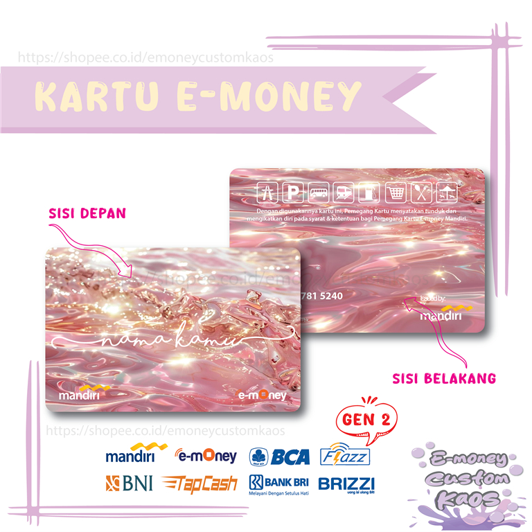 Jual KARTU EMONEY CUSTOM NAMA PINK GOLD WAVE MANDIRI FLAZZ BCA GEN 2 ...