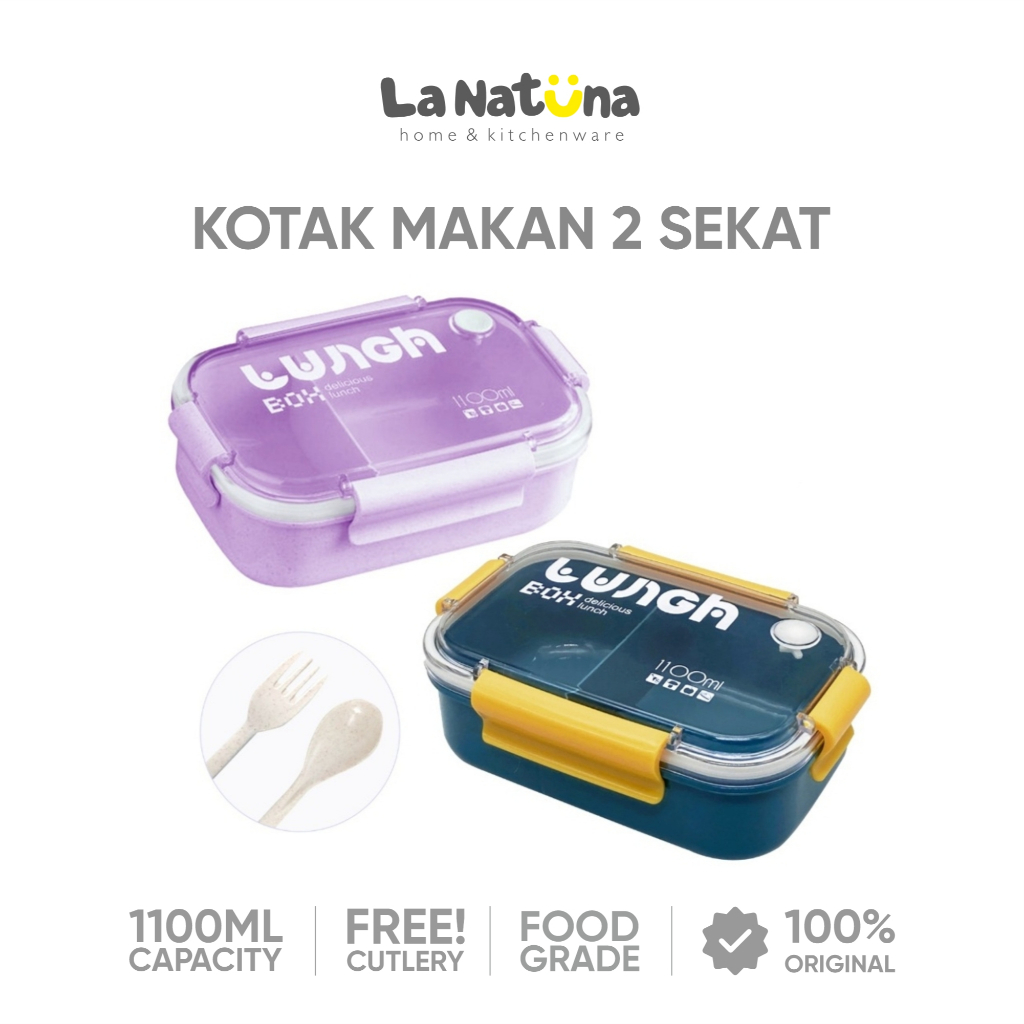 Jual Lunch Box Set 1100ML Kotak Bekal Makan 2 Sekat Tempat Bekal Makan Anti Tumpah Free Sendok ...