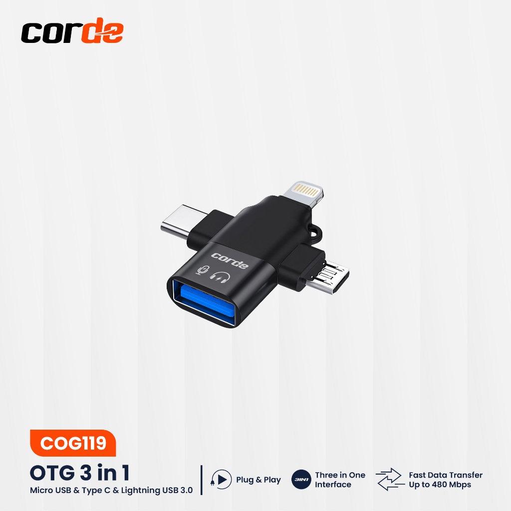 Jual CORDE OTG USB 3 in 1 Lightning & Micro USB & Type C USB 3.0 ...