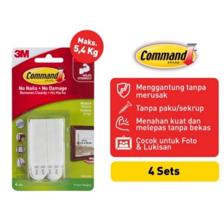 Jual KODE E69J 3M command picture hanging strips medium 54kg 1721 | Shopee Indonesia