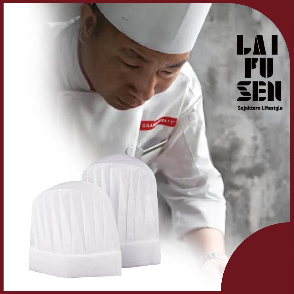 Jual Topi Chef Bahan Kertas Oval Topi Koki Putih Di Lengkapi Karet ...