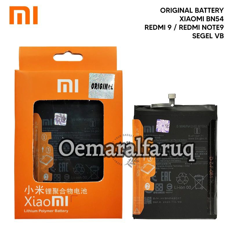 Jual Baterai Xiaomi BN54 ORIGINAL 100% Battery Xiaomi Redmi Note 9 ...