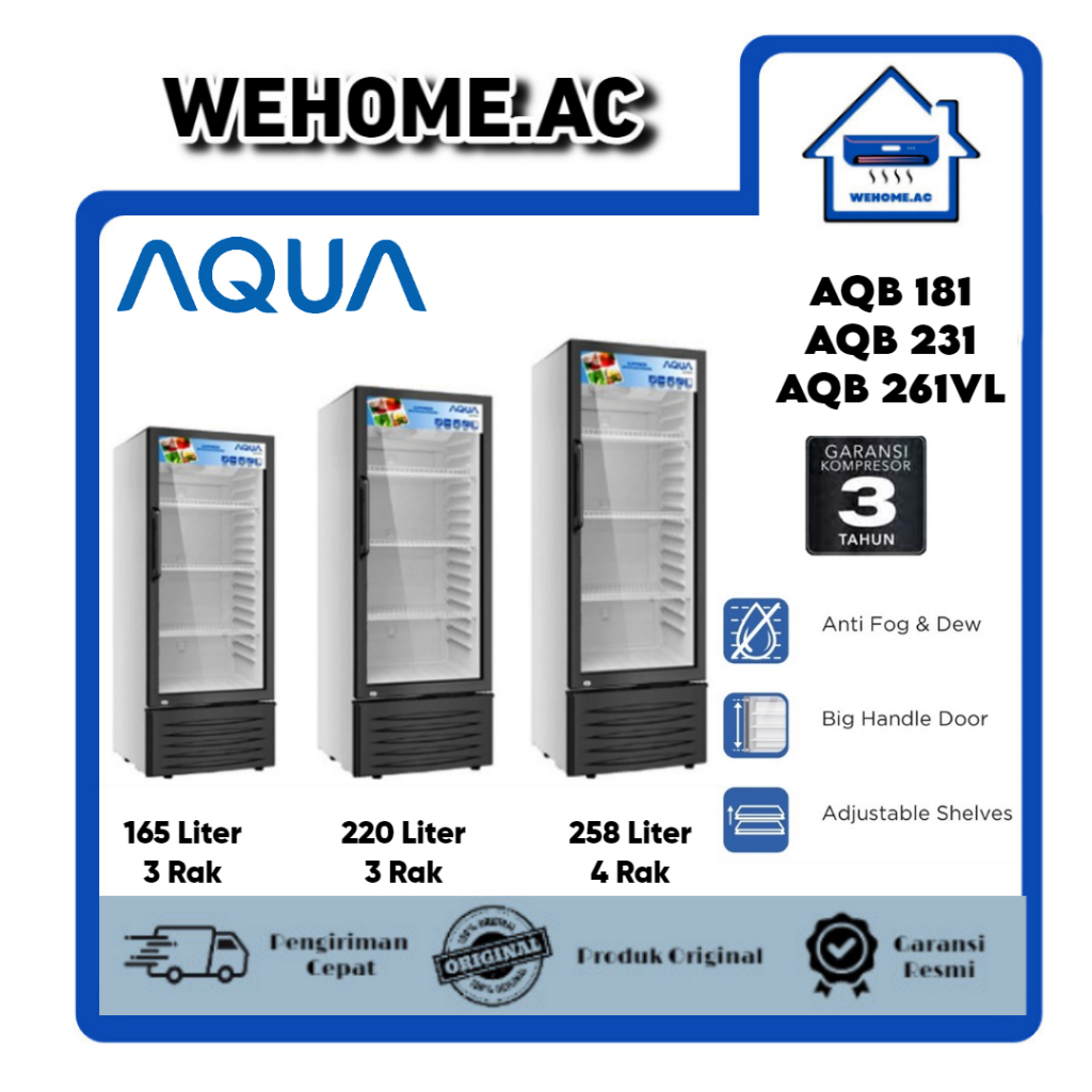 Jual Showcase Cooler Aqua AQB 181 / AQB 231 / AQB 241AB / AQB 261GO Kulkas Lemari Display Cooler ...