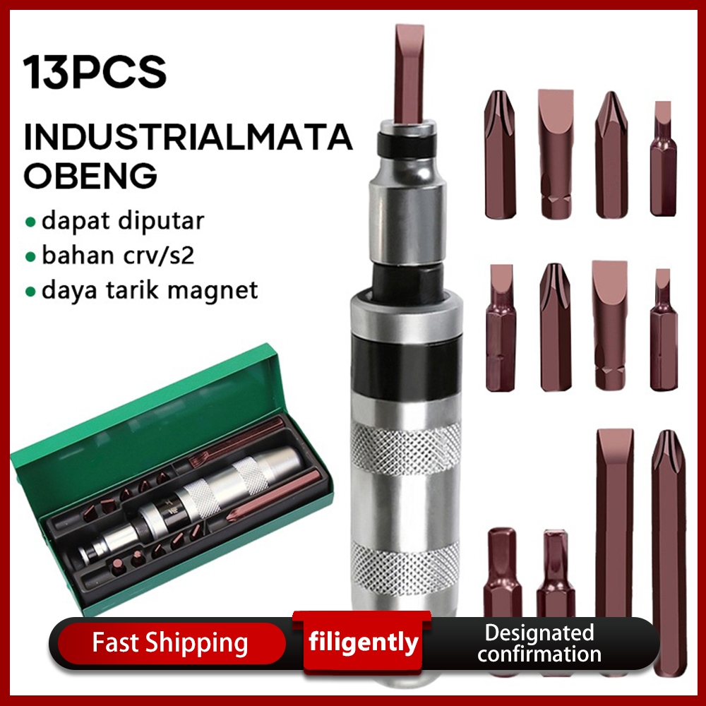 Jual [COD]13 PCS Obeng ketok set Obeng Set Putar set S2 Drill bit bahan ...