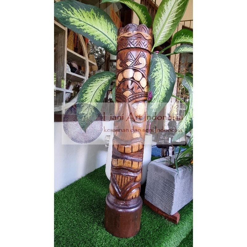 Jual Totem Pole Hiasan Patung Kayu Ukiran Motif Topeng Tiki | Shopee ...