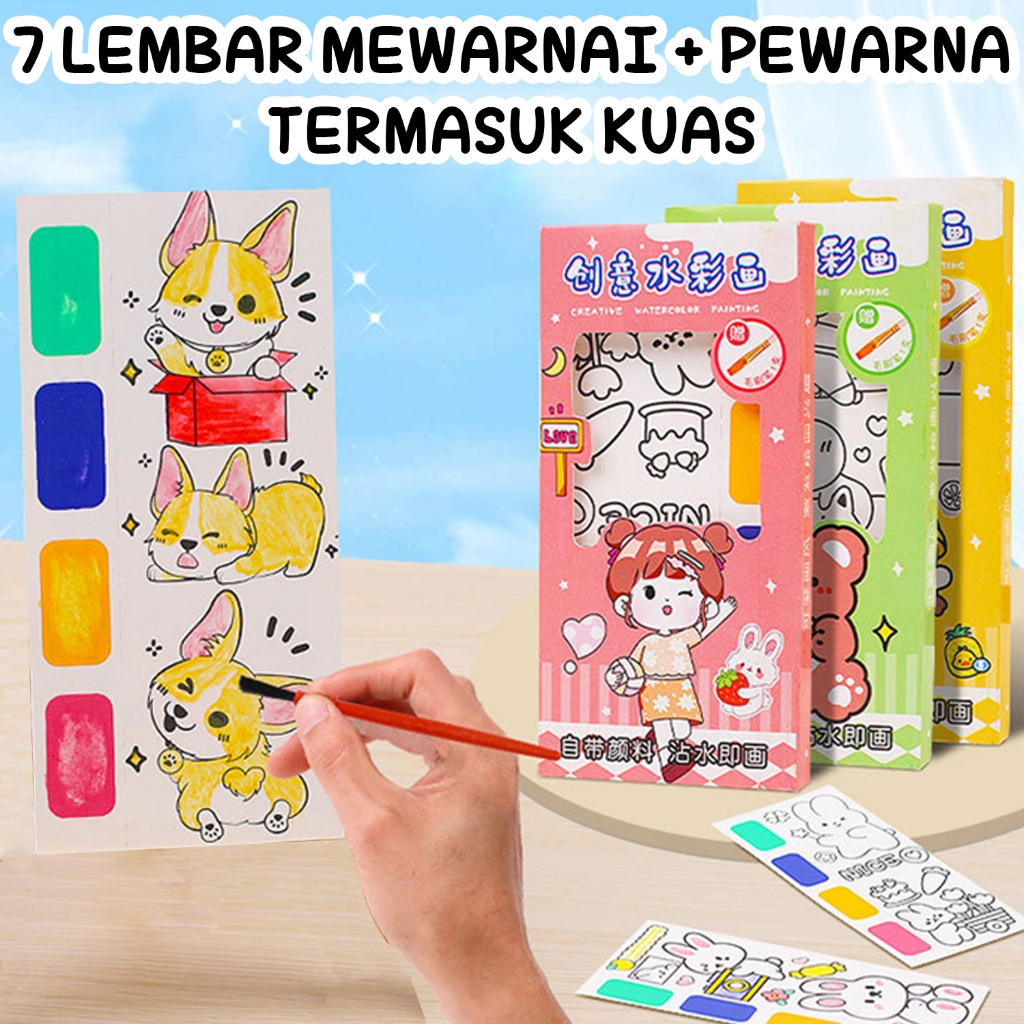 Jual 1 SET PAKET LUKIS / PAKET MELUKIS ANAK CAT AIR ANAK / WATERCOLOR ...