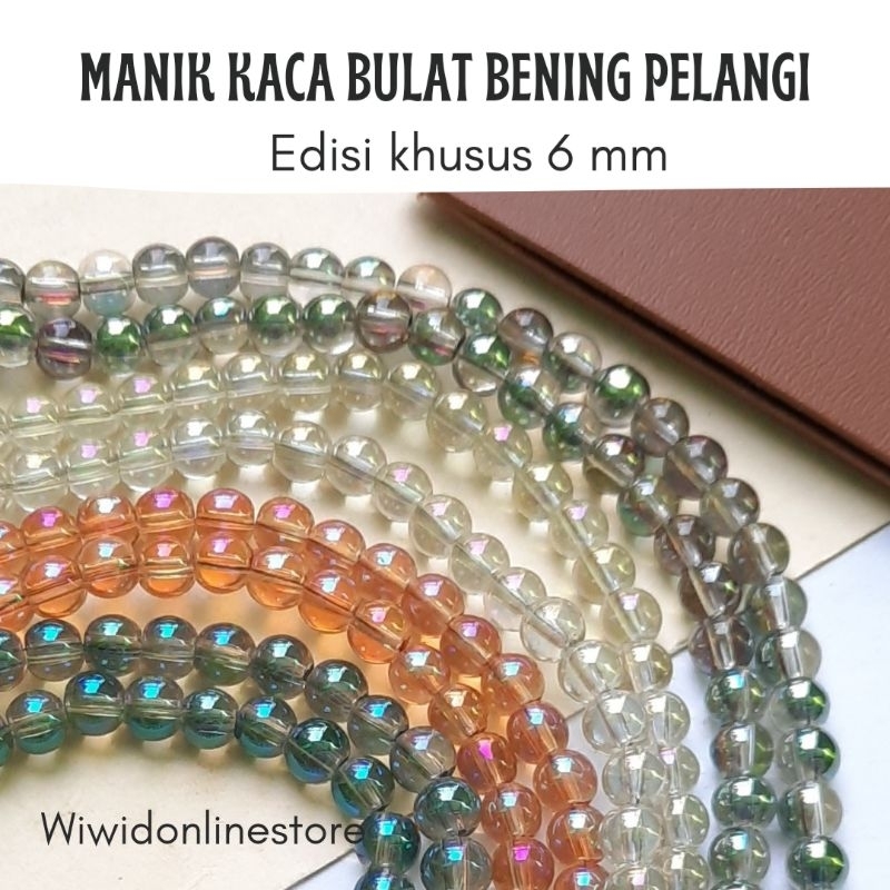 Jual (1 untai/70 butir) MANIK KACA BULAT BENING PELANGI 6 mm | Shopee ...