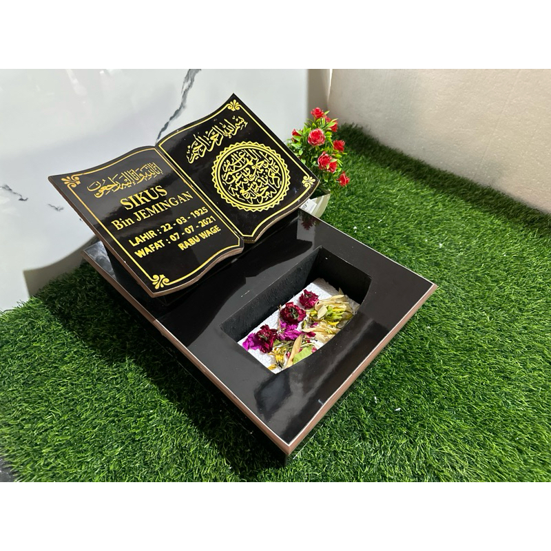 Jual batu nisan makam model buku/kitab + sekar bunga ukuran 30x35 ...