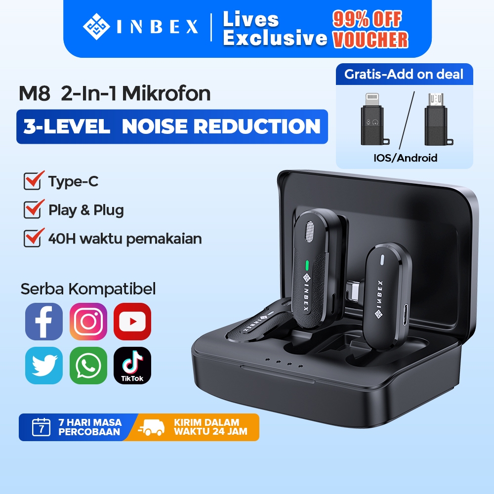 Jual [LIVE]INBEX M8 Wireless Microphone Nirkabel Mic Clip on Lavalier ...