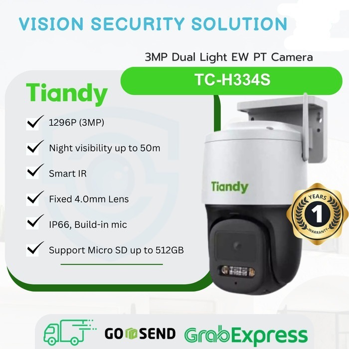 Jual Tiandy TC-H334S 3MP Dual Light EW Pan & Tilt Wi-Fi Camera CCTV ...