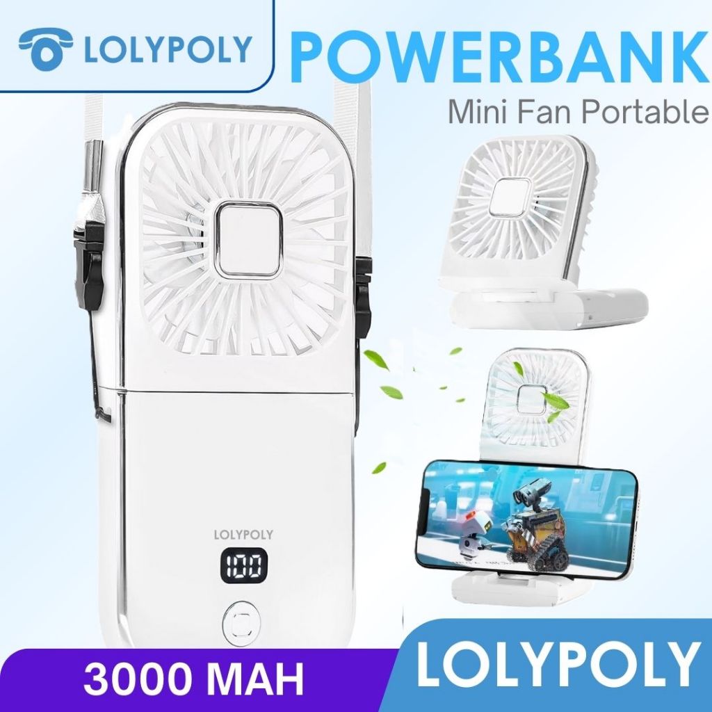 Jual Lolypoly Mini Fan Portable USB Lipat With Powerbank 3.000mah 1A ...