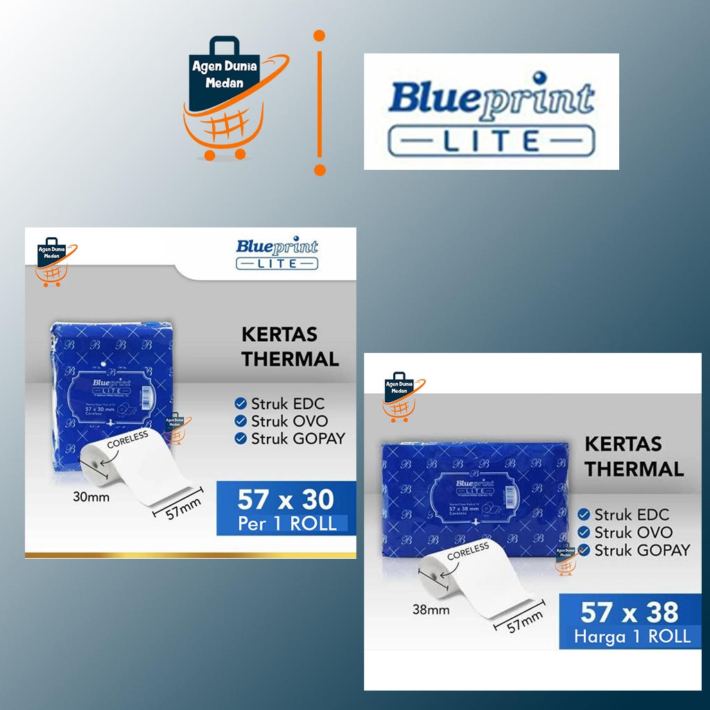 Jual KERTAS KASIR BLUEPRINT LITE 1 ROLL 57x30mm 57x38mm STRUK KERTAS THERMAL TERMAL EDC BRI PPOB ...