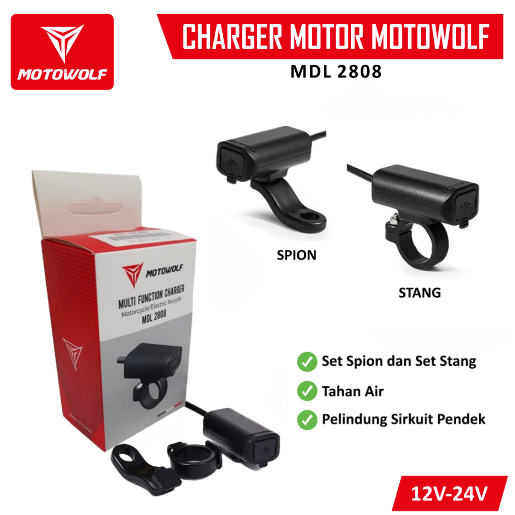 Jual Motowolf USB Charger Motor Universal Stang Spion Motor Waterproof ...