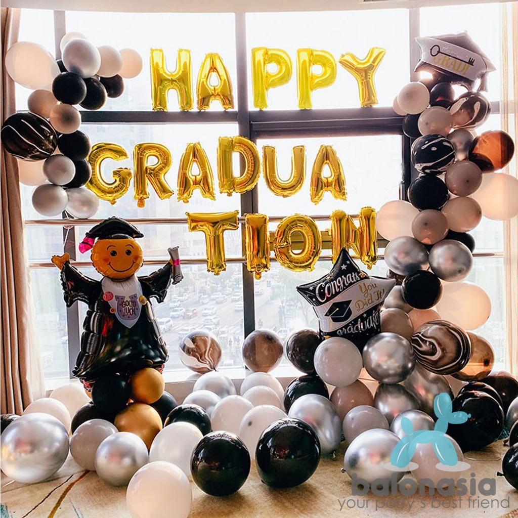 Jual Dekorasi balon foil tema wisuda sekolah / graduation lengkap tirai ...