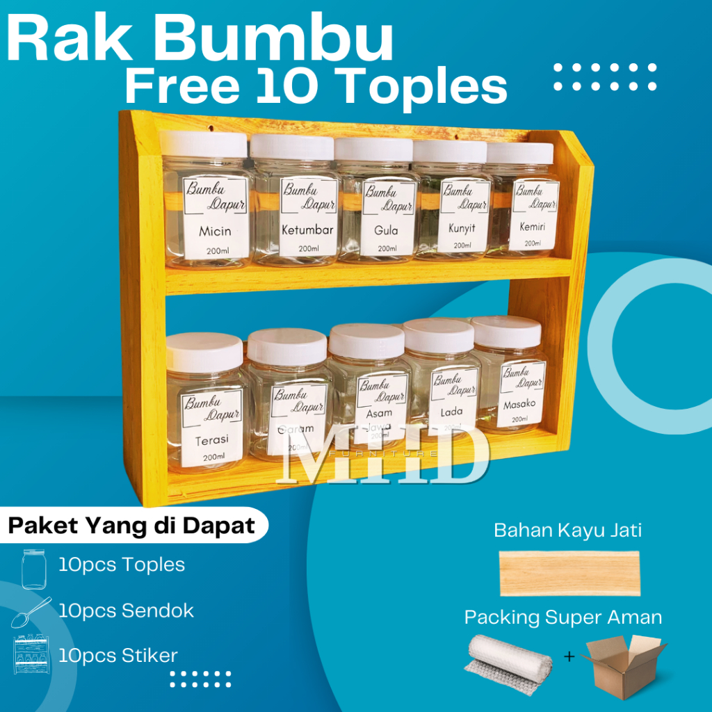 Jual Rak Dapur Serbaguna Tempat Bumbu Kayu 2 Susun Dengan 10 Toples dan ...