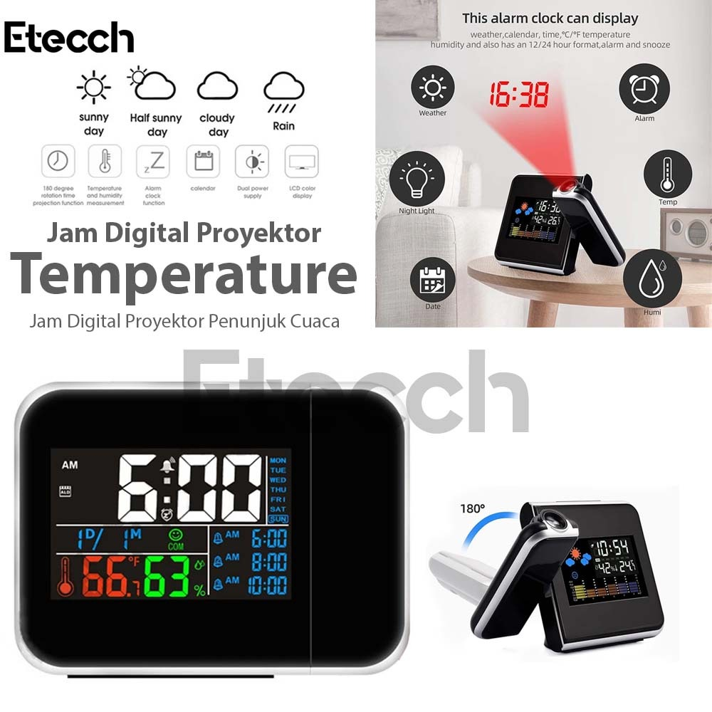 Jual Jam Digital Proyektor Penunjuk Cuaca - Black | Shopee Indonesia