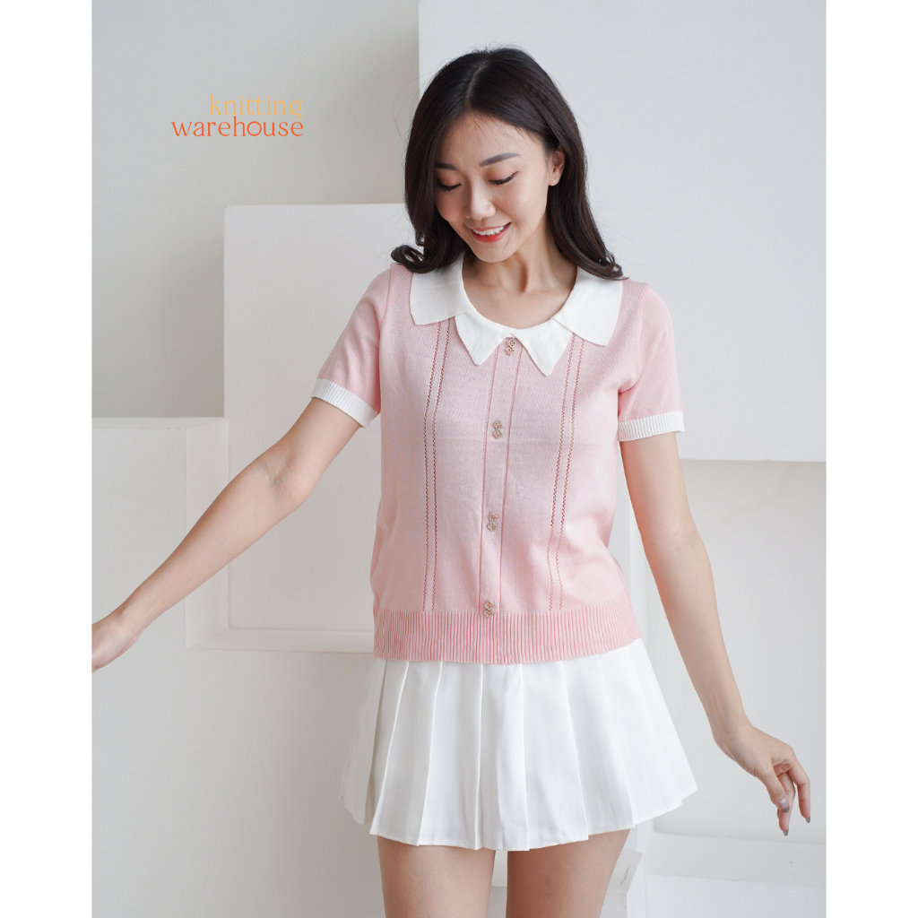 Jual Hailey Polo Top Blouse Knit - Atasan Baju Kerah Rajut Wanita - TM | Shopee Indonesia
