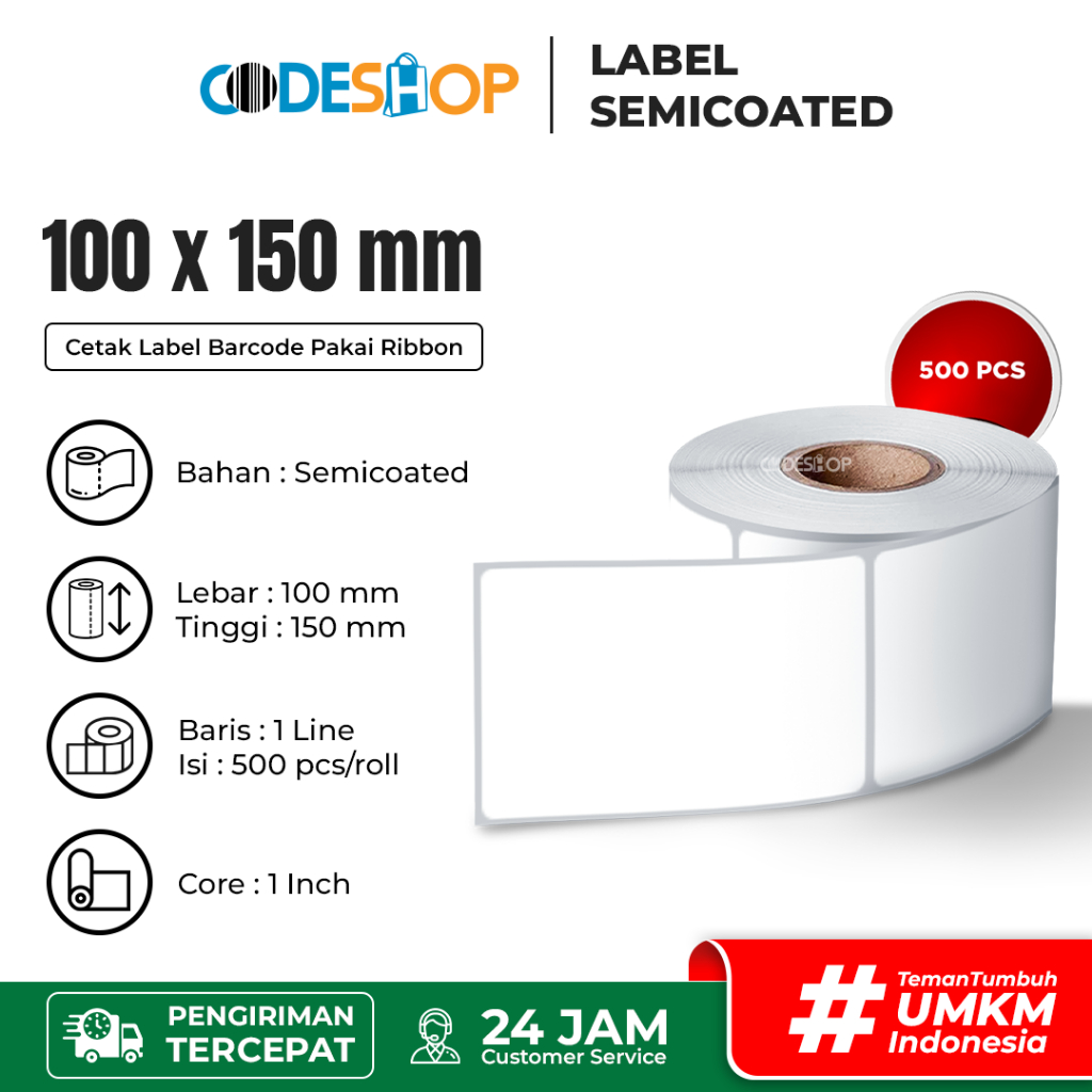 Jual Label Semicoated 100x150 mm Stiker 1" core Printer Barcode Zebra ...