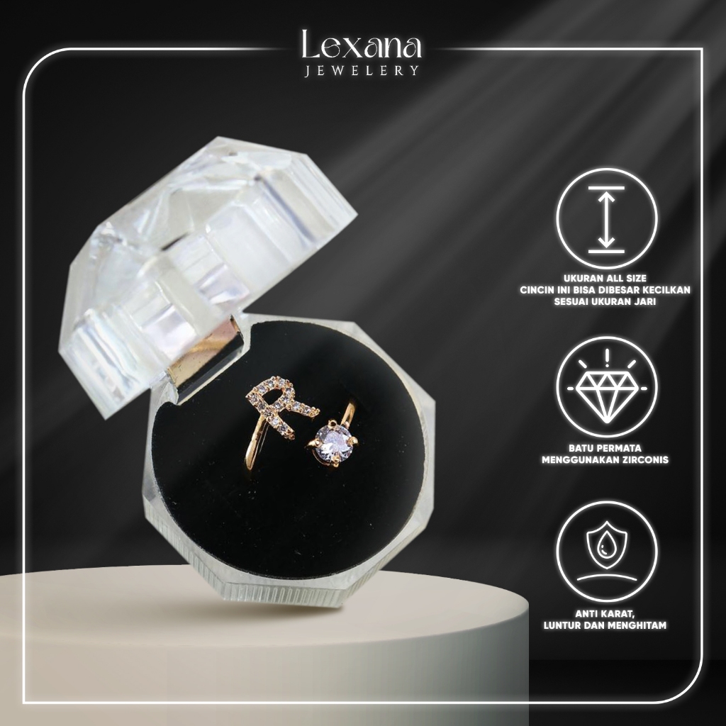 Jual LEXANA Cincin Permata Zirconis Inisial Huruf Gold Wanita ...
