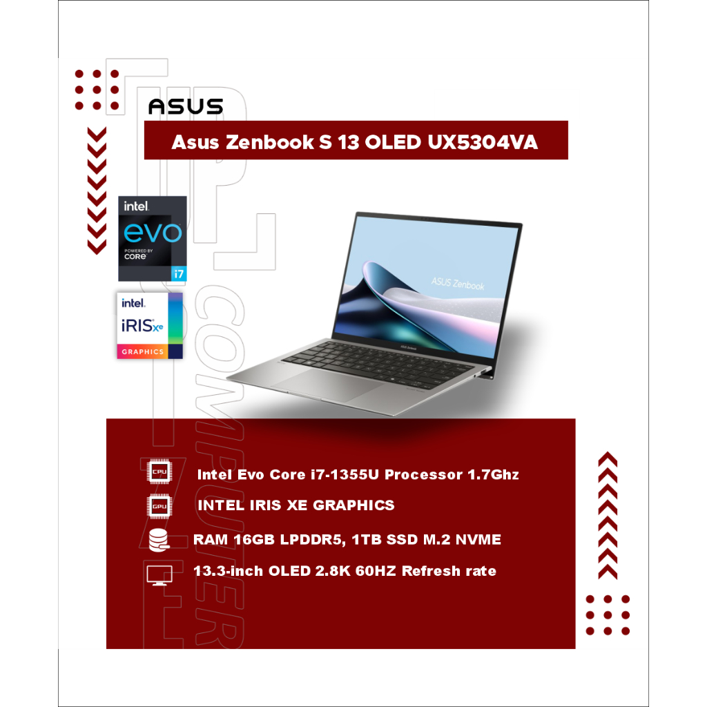 Jual Asus Zenbook S 13 OLED UX5304VA OLEDS711/712 i7 1355U EVO 16GB 1TB SSD | Shopee Indonesia