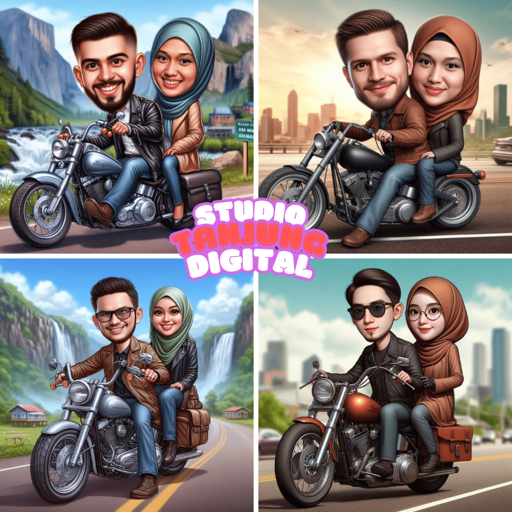 Jual Jasa Edit Foto Karikatur 3D HD Motor Besar Couple AI Untuk Kado ...